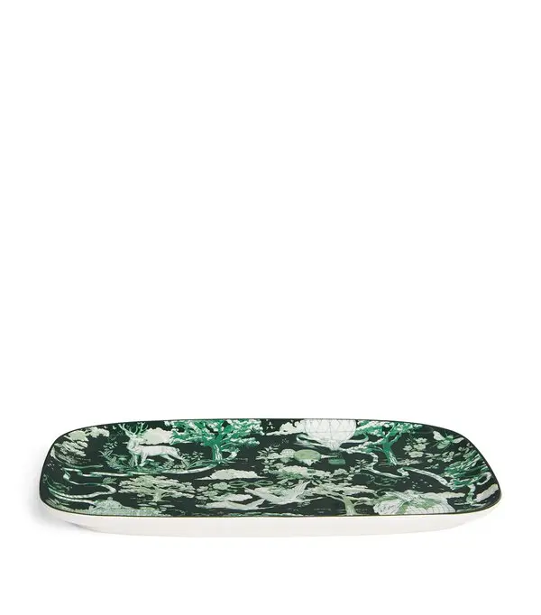 Harrods Bone China Toile Trinket Tray - Green
