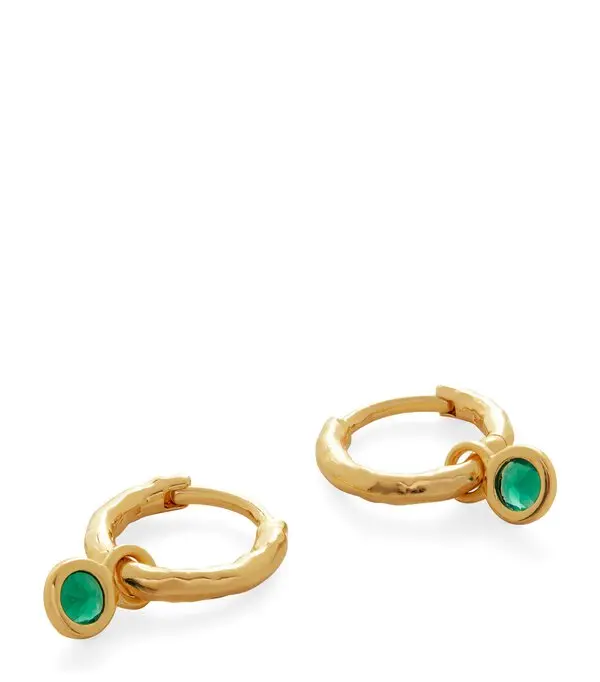 Monica Vinader Mini Vermeil And Green Onyx Gemstone Huggie Earrings - Gold