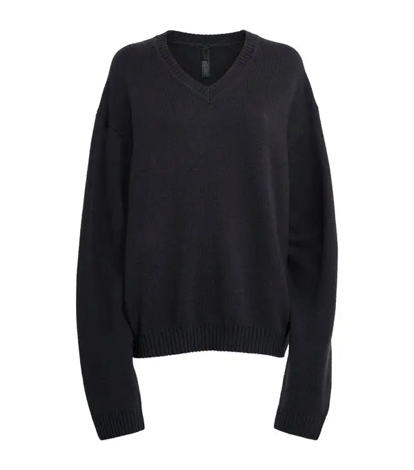 SKIMS Wool-cashmere Blend V-neck Sweater - Black