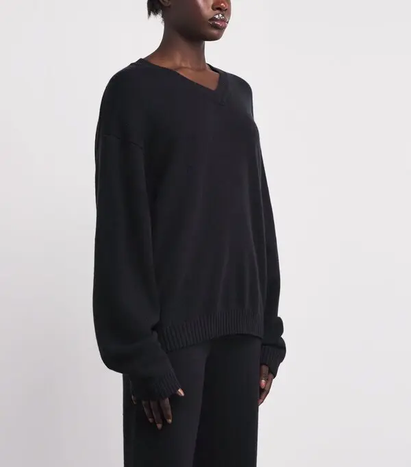 SKIMS Wool-cashmere Blend V-neck Sweater - Black