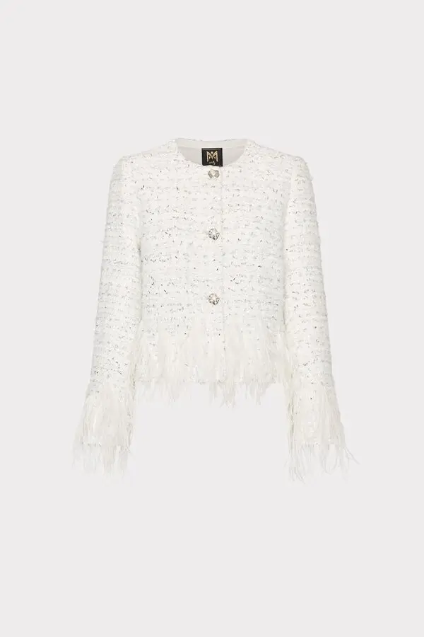 MILLY Richele Metallic Tweed Jacket - White/silver