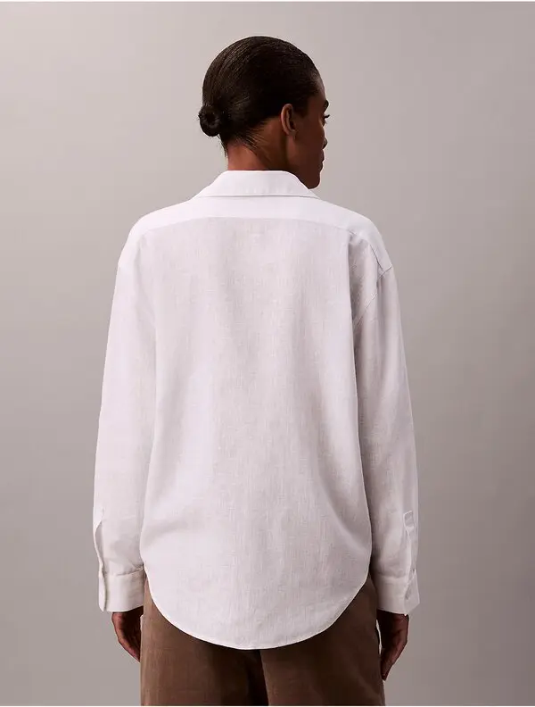 Calvin Klein Linen And Cotton Roll-tab Shirt - Brilliant White
