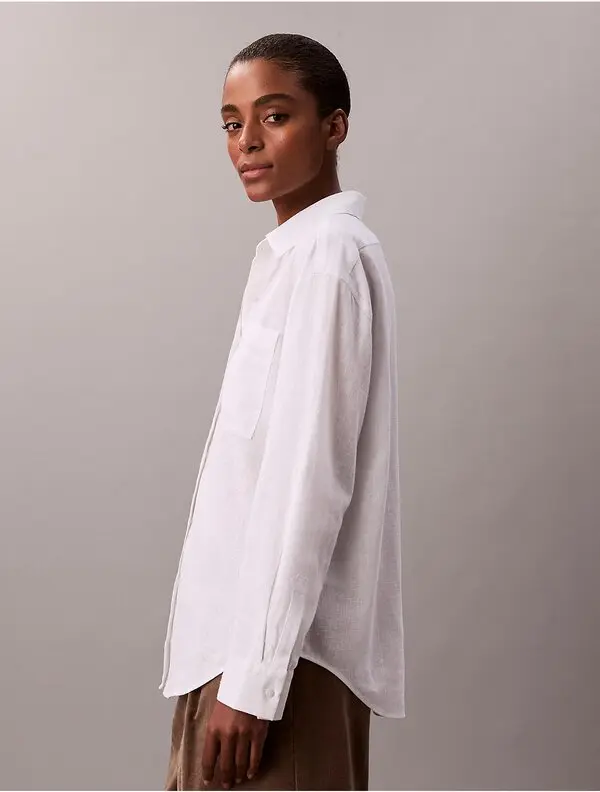 Calvin Klein Linen And Cotton Roll-tab Shirt - Brilliant White