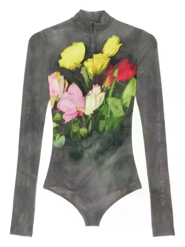 MSGM Floral-print Zip Bodysuit