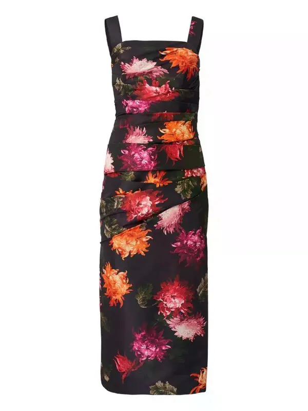 Carolina Herrera Chrysanthemum-print Draped Midi Dress