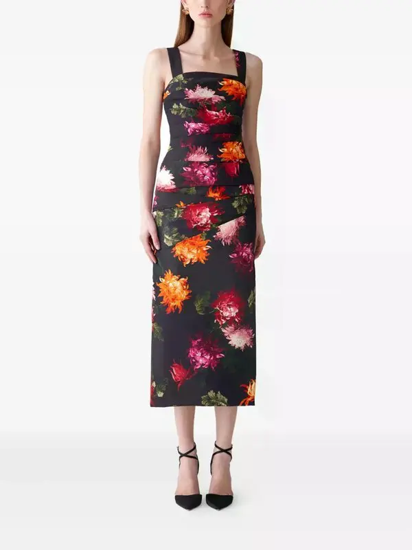 Carolina Herrera Chrysanthemum-print Draped Midi Dress