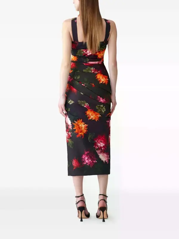 Carolina Herrera Chrysanthemum-print Draped Midi Dress