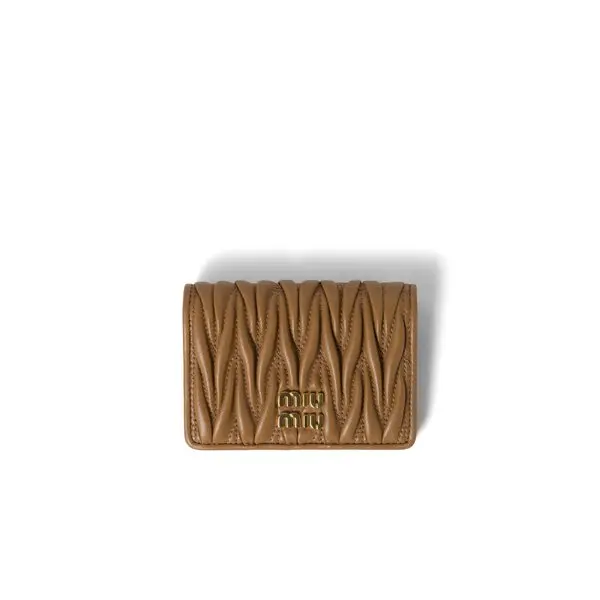 Miu Miu Matelassé Nappa Leather Card Holder - Caramel