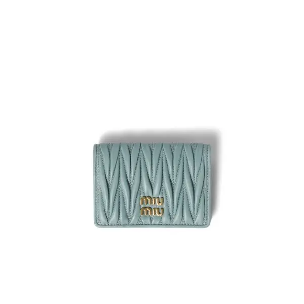 Miu Miu Matelassé Nappa Leather Card Holder - Powder Blue