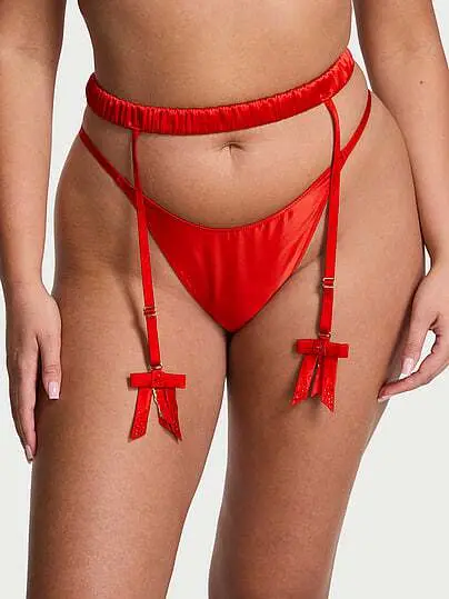 Victoria's Secret Dream Angels Twinkle Bow Satin Garter Belt - Red