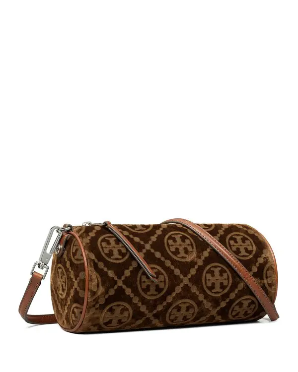 Tory Burch T Monogram Flocked Cylinder Bag