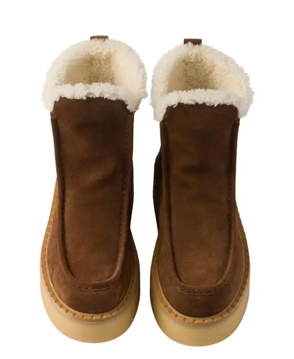 Prada Suede And Shearling Booties