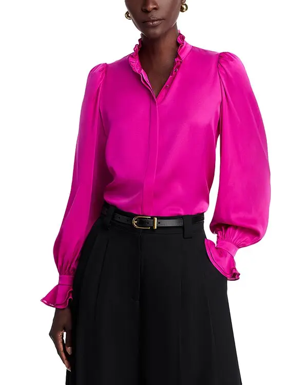 Kobi Halperin Silk Blend Ruffle Blouse - Fuchsia