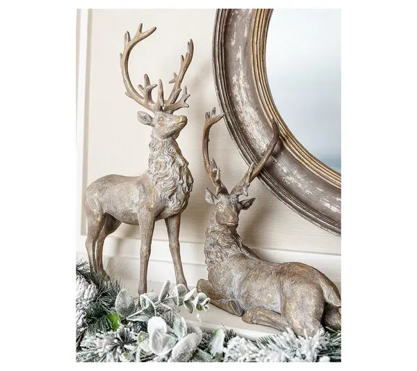 SIMPLY STUNNING BY JANINE GRAFF As Is Simply Stunning S/2 Antique Winter Reindeer - One-color