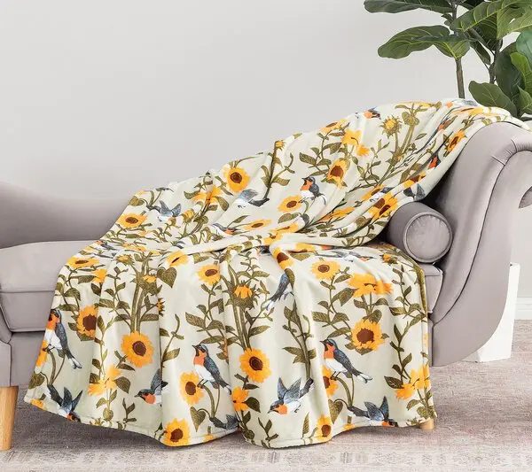 BERKSHIRE BLANKET As Is Berkshire 60x70 Printed Plush Bird Throw - One-color