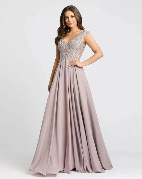 Mac Duggal Appliqué Bodice Flowy Gown - Purple