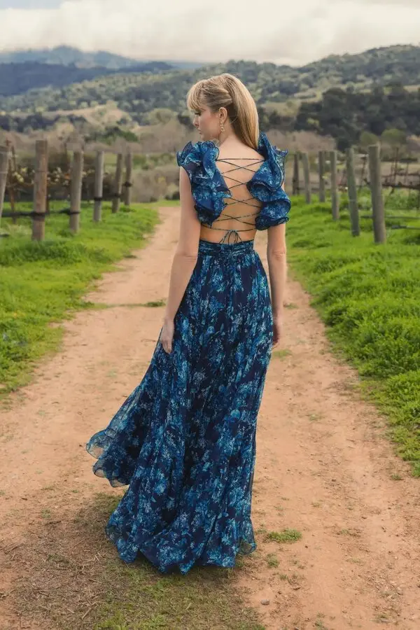 Mac Duggal Floral Cut-out Chiffon Gown - Navy