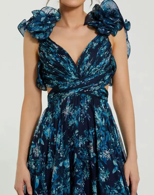 Mac Duggal Floral Cut-out Chiffon Gown - Navy