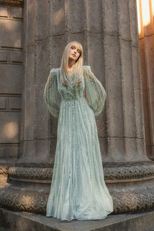 green bishop sleeve dress Ashley Lauren 11345 - Long Mermaid Dress
