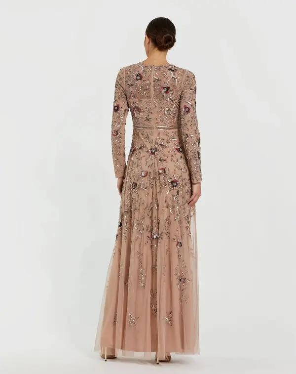 Mac Duggal Floral Embellished A-line Gown - Neutral