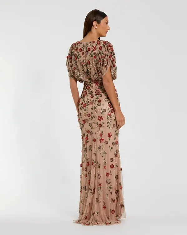 Mac Duggal Floral Embellished Short Sleeve Gown