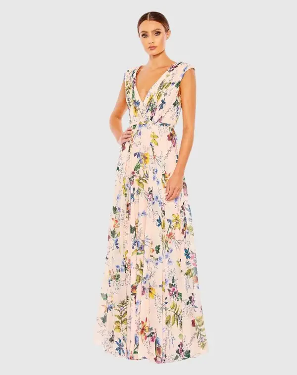 Mac Duggal Floral Pleated A-line Gown - Pink