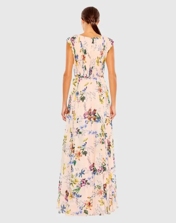 Mac Duggal Floral Pleated A-line Gown - Pink