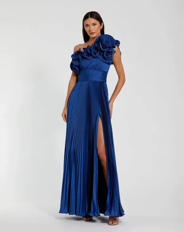 Mac Duggal One Shoulder Ruffled Evening Gown - Blue