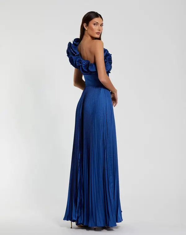 Mac Duggal One Shoulder Ruffled Evening Gown - Blue