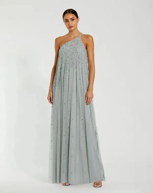Mac Duggal One-shoulder Embellished Trapeze Gown - Green