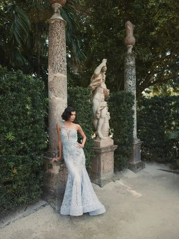 Mac Duggal Collection Embroidered Lace One Shoulder Gown - Blue |  Editorialist