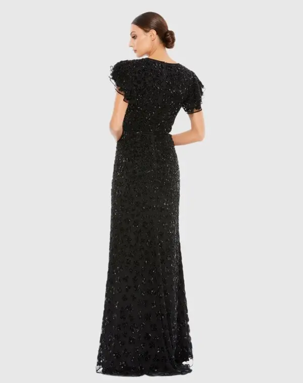 Mac Duggal High Neck Flutter Cap Sleeve Gown