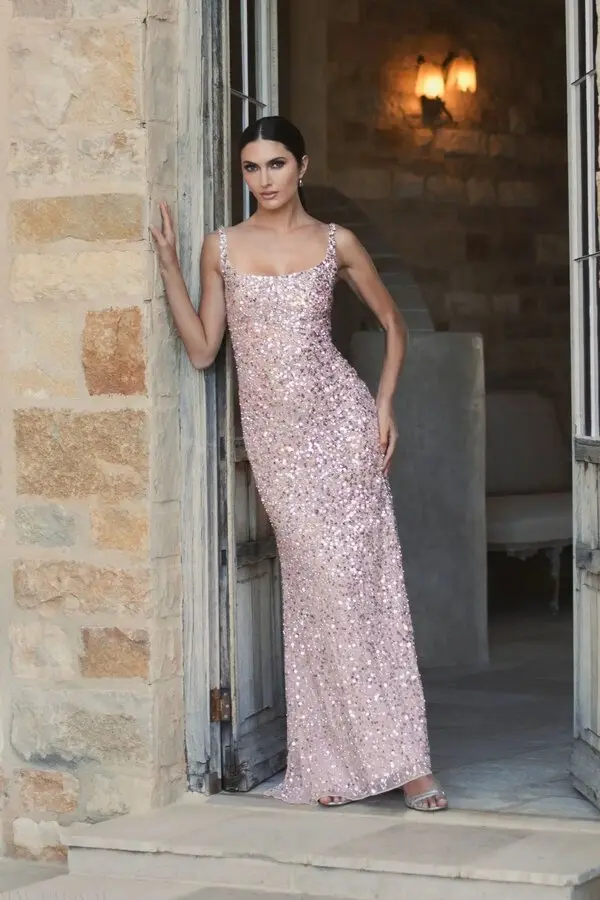 Mac Duggal Sequin Embellished Slip Gown With Low Back