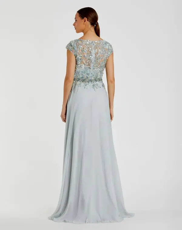 Mac Duggal Embellished Cap Sleeve A-line Gown - Blue