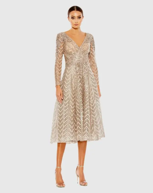 Mac Duggal Embellished Long Sleeve Wrap Dress