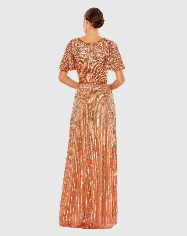Mac Duggal Embellished V-neck Butterfly Sleeve Gown - Orange