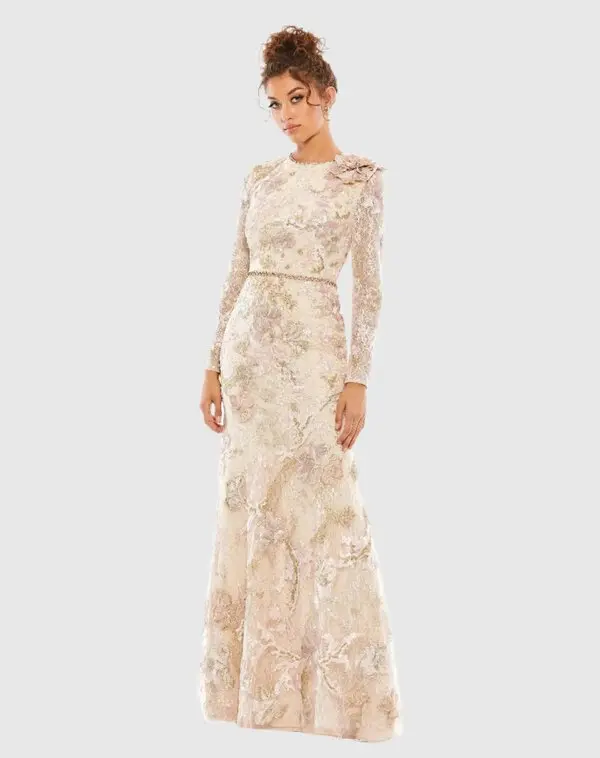 Mac Duggal Embroidered Lace Trumpet Evening Gown
