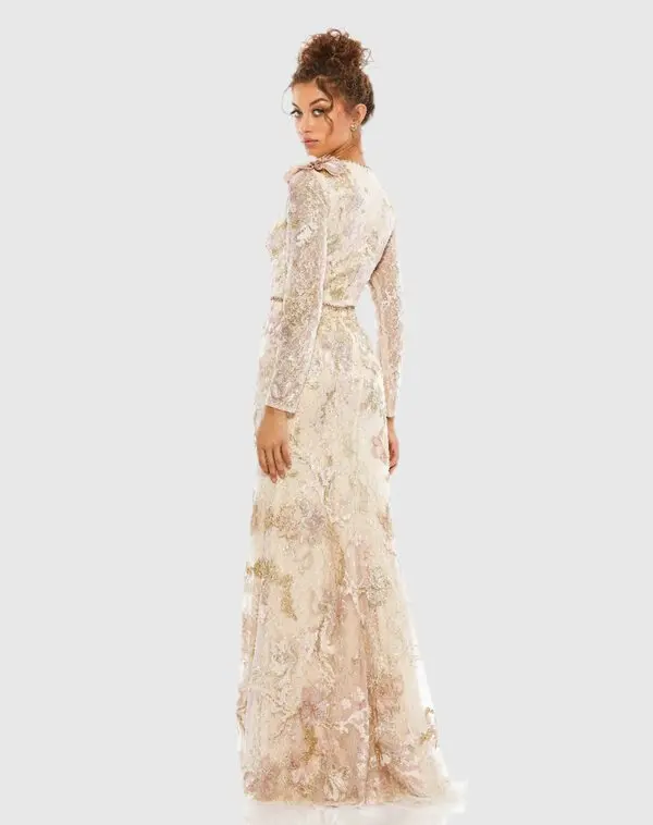 Mac Duggal Embroidered Lace Trumpet Evening Gown