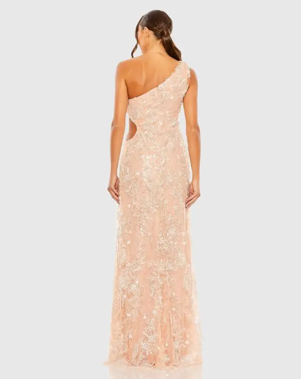 Mac Duggal One-shoulder Embellished Lace Gown With Cut Out - Pink