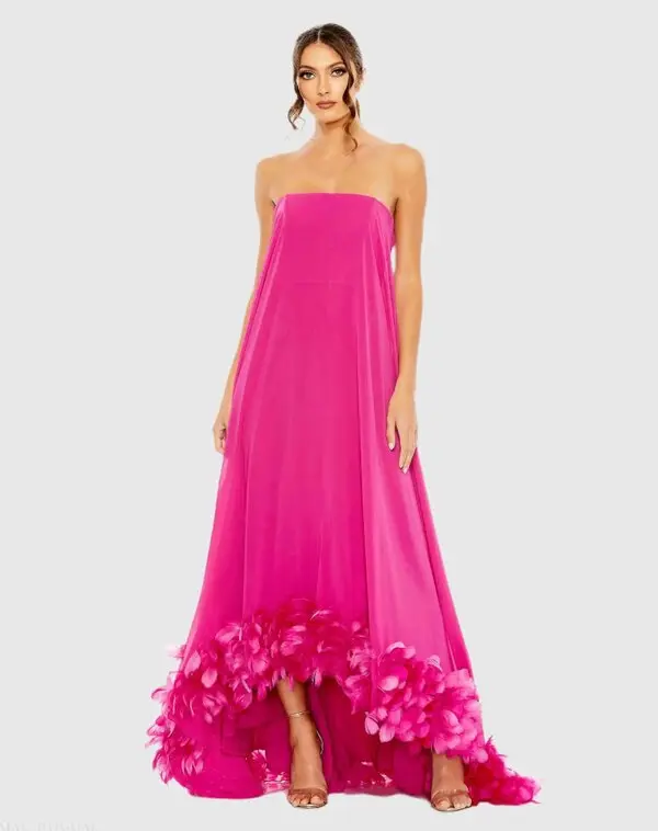 Mac Duggal Strapless Feather Hem Gown - Pink
