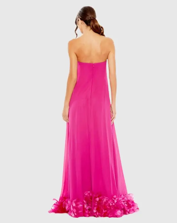 Mac Duggal Strapless Feather Hem Gown - Pink