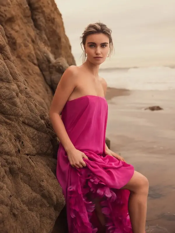 Mac Duggal Strapless Feather Hem Gown - Pink