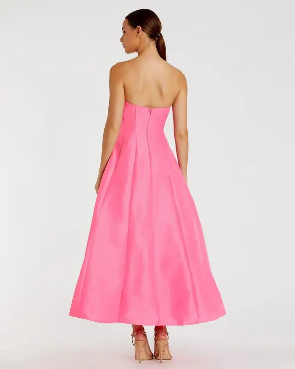 Mac Duggal Strapless A-line Tea Length Dress With Bow - Pink