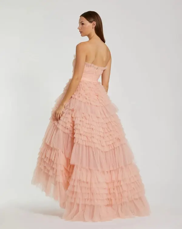 Mac Duggal Strapless Tulle Ruffle Gown - Pink