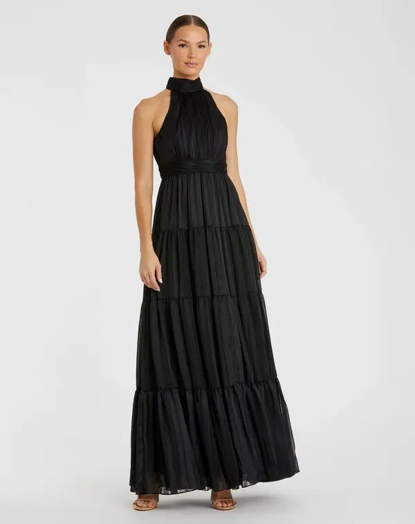 Mac Duggal Tie Halter Neck Tiered Gown