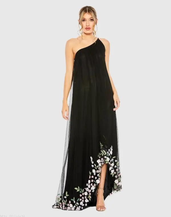 Mac Duggal One Shoulder Embellished Tulle Gown