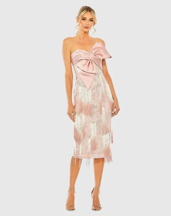 Mac Duggal Ombre Fringe Detailed Dress With Bow