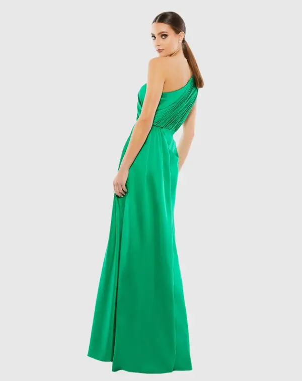 Mac Duggal Gathered One-shoulder Faux Wrap Gown - Green