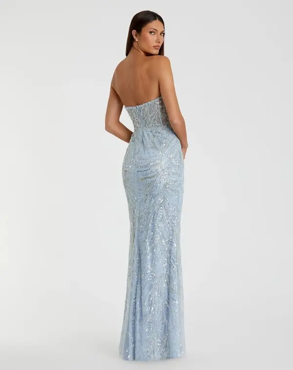 Mac Duggal Beaded Sequin Strapless Trumpet Gown - Blue