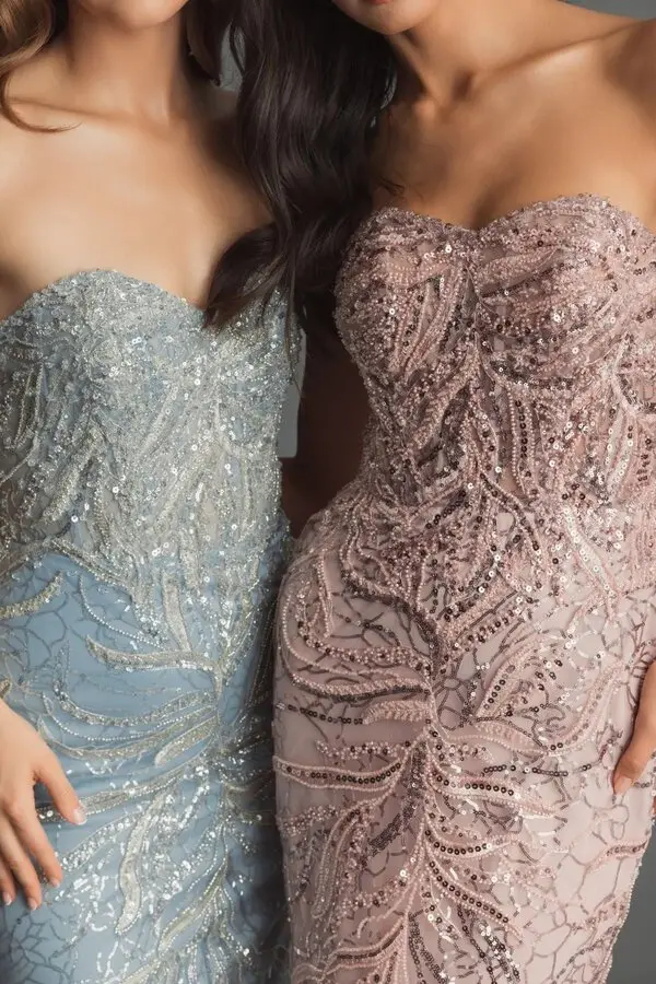 Mac Duggal Beaded Sequin Strapless Trumpet Gown - Blue